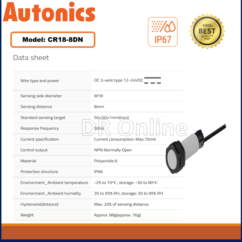 Autonics Proximity Sensor CR18-8DN M18 Sensing8mm DC3 WIRE NPN NO 12-24VDC ~ CR18-8DN | Shopee ...