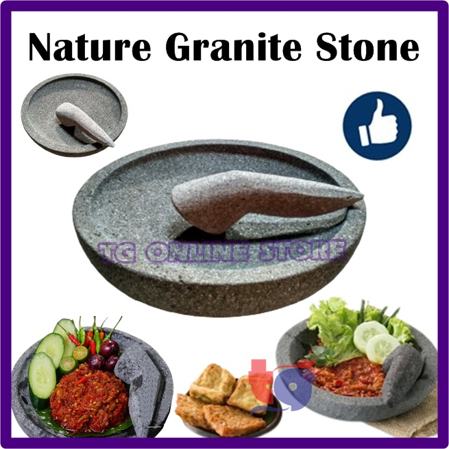 (Original Stone) Cobek Batu & Ulekan Sambal / Lesung Gesek / Lesung ...