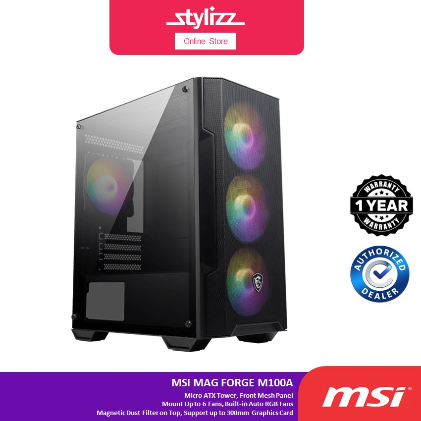 MSI MAG FORGE M100A M-ATX GAMING CASING - BUILT-IN AUTO RGB FANS, UP TO ...