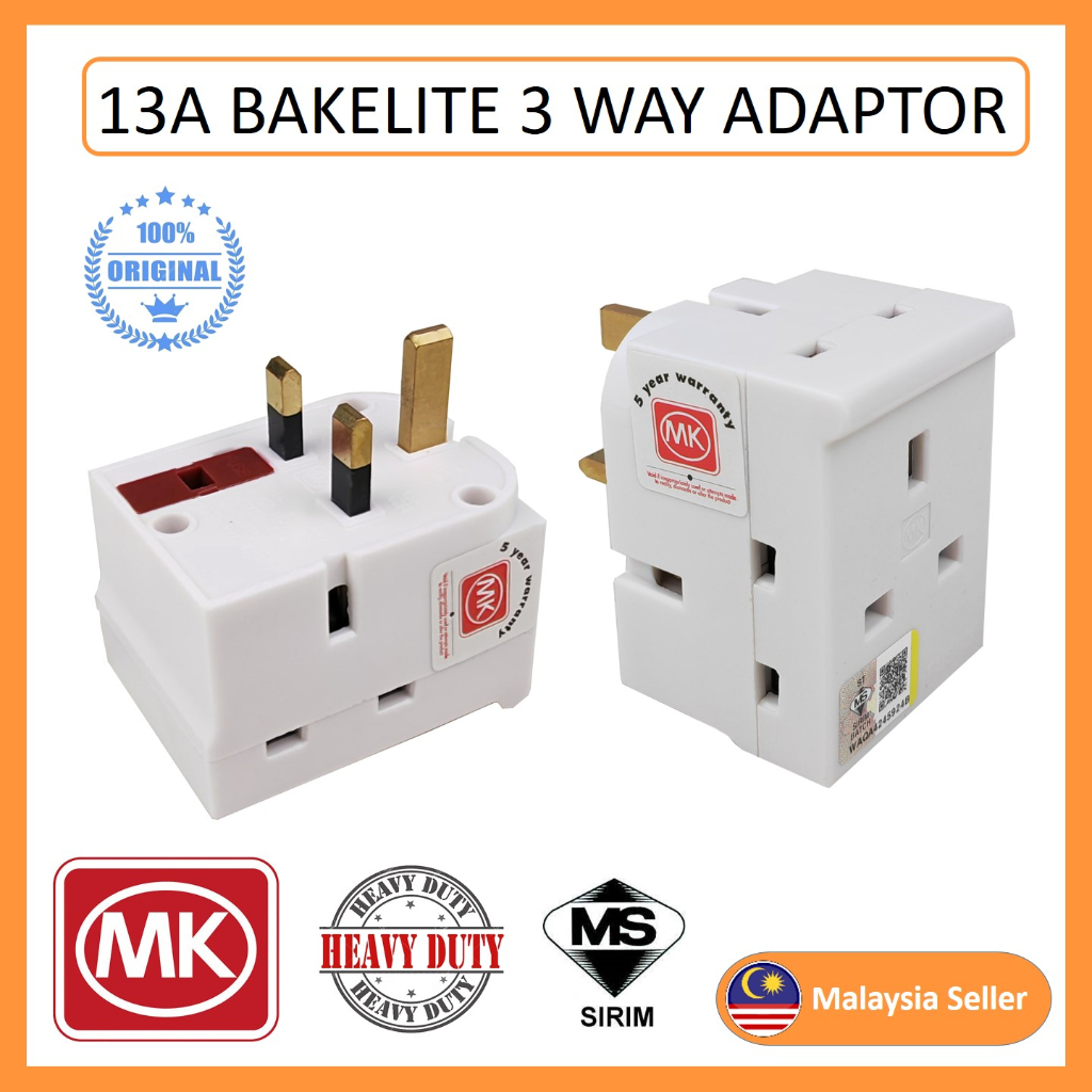 **Orignal** MK 692 13AMP 3 Pin 3 Way Adapter (Bakelite) | Shopee Malaysia