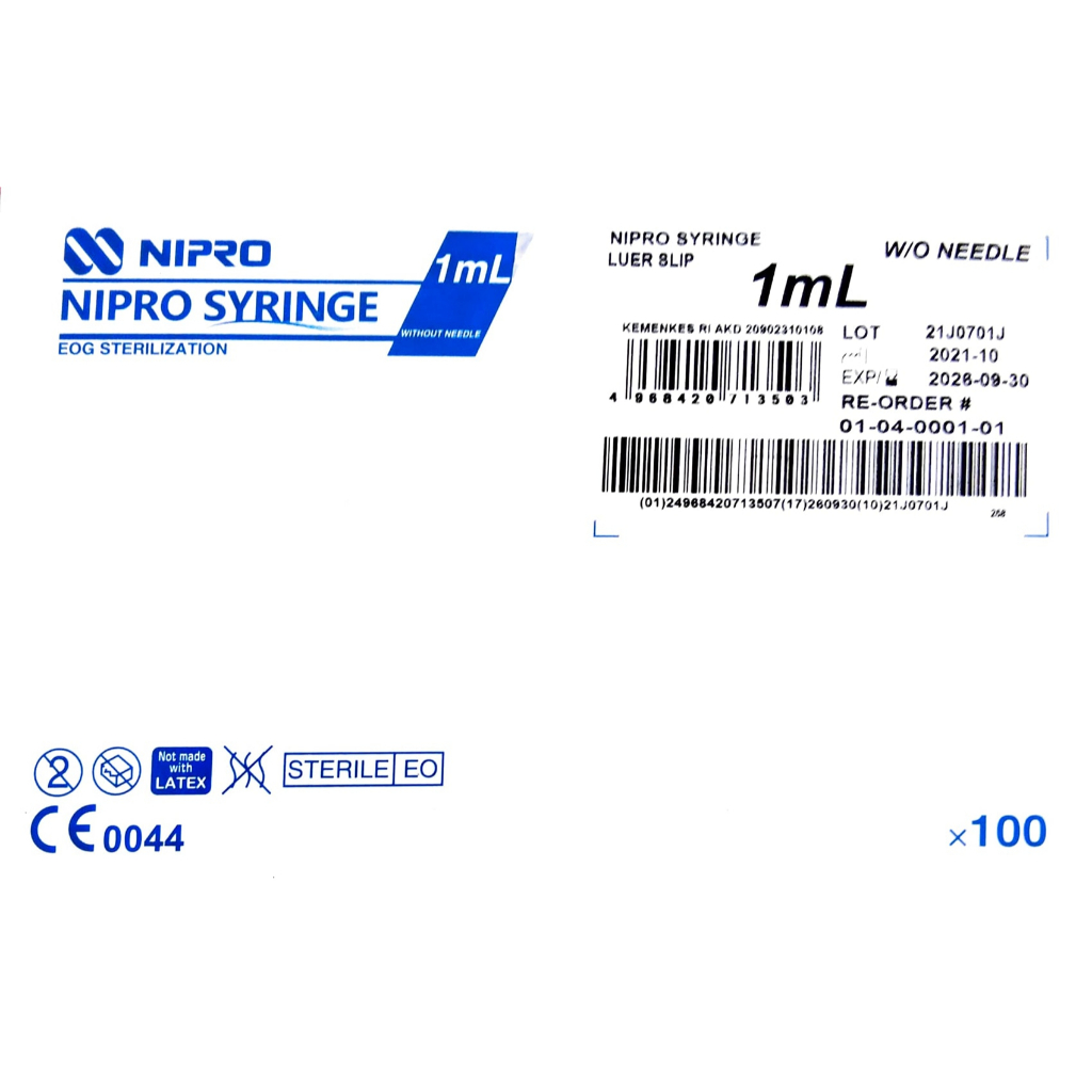 Nipro Syringe 1ML Luer Slip SINGLE-USE SYRINGE - 100'S EXPIRY 2027 | Shopee Malaysia