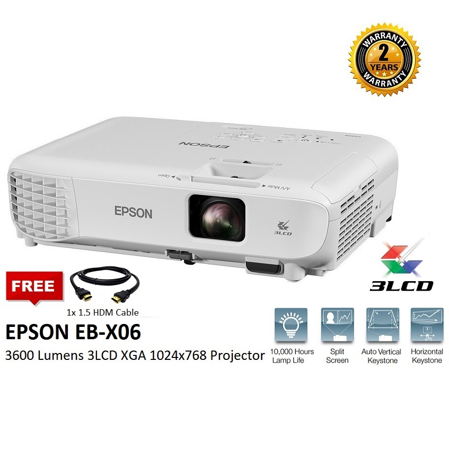 Epson EB-X06 3LCD XGA ( 3,600 Lumens / 12,000 Hours Lamp Life ...