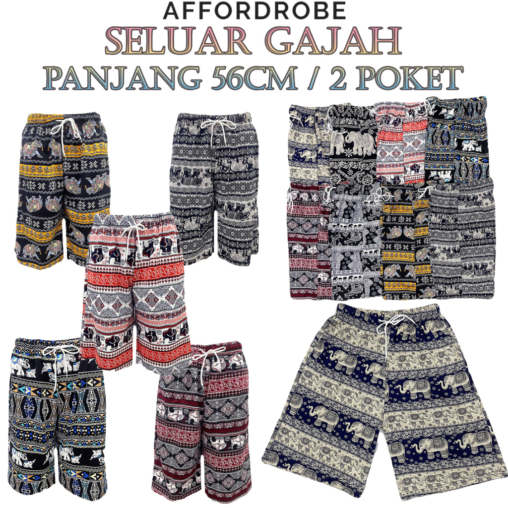 Seluar Pendek Corak Gajah Kain Ringan Sejuk Selesa Pinggang Getah Saiz ...