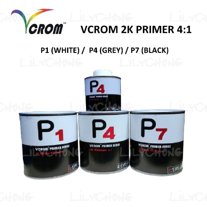 Ready Stock VCROM 2K primer 1L ＆ hardener 250ML （4:1）| P1 (WHITE) / P4 ...