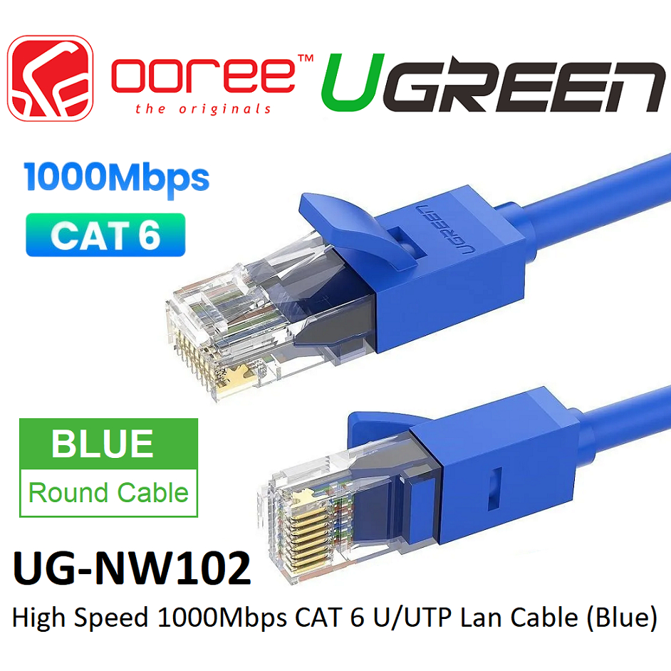 UGREEN NW102 CAT 6 CAT6 U/UTP ETHERNET PATCH CABLE GIGABIT RJ45 NETWORK WIRE ROUND / FLAT LAN ...