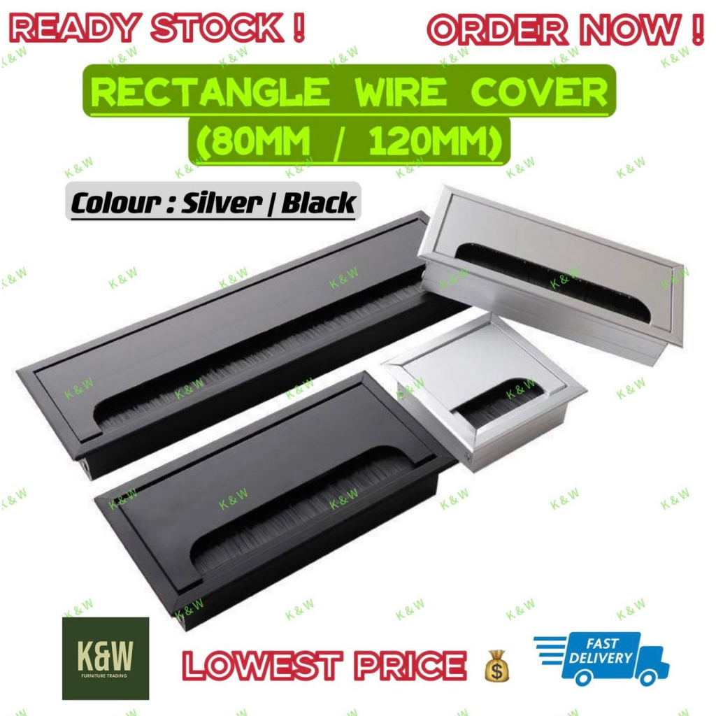 Black Silver Rectangle Aluminium Wire Square Cable Desk Grommet with ...