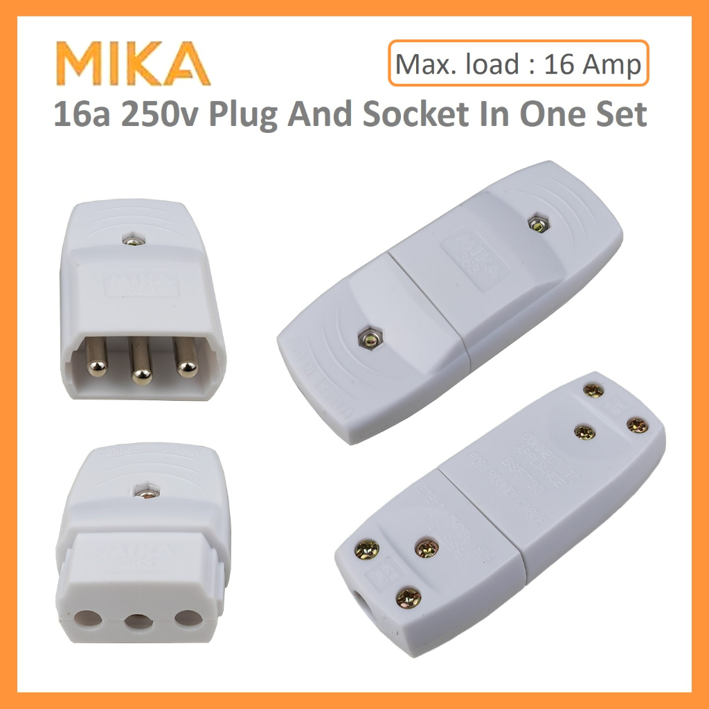 MIKA 16A 250V 3PIN PLUG & SOCKET IN 1 SET 3PIN PLUG & SOCKET/PALAM DAN ...