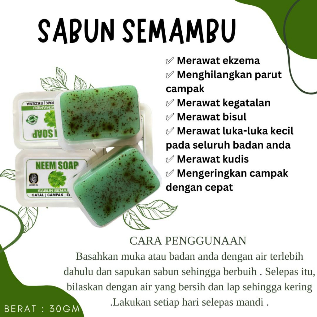 SABUN SEMAMBU EKZEMA NEEM SOAP 30GM SABUN KUDIS DAUN SEMAMBU SABUN LUKA ...