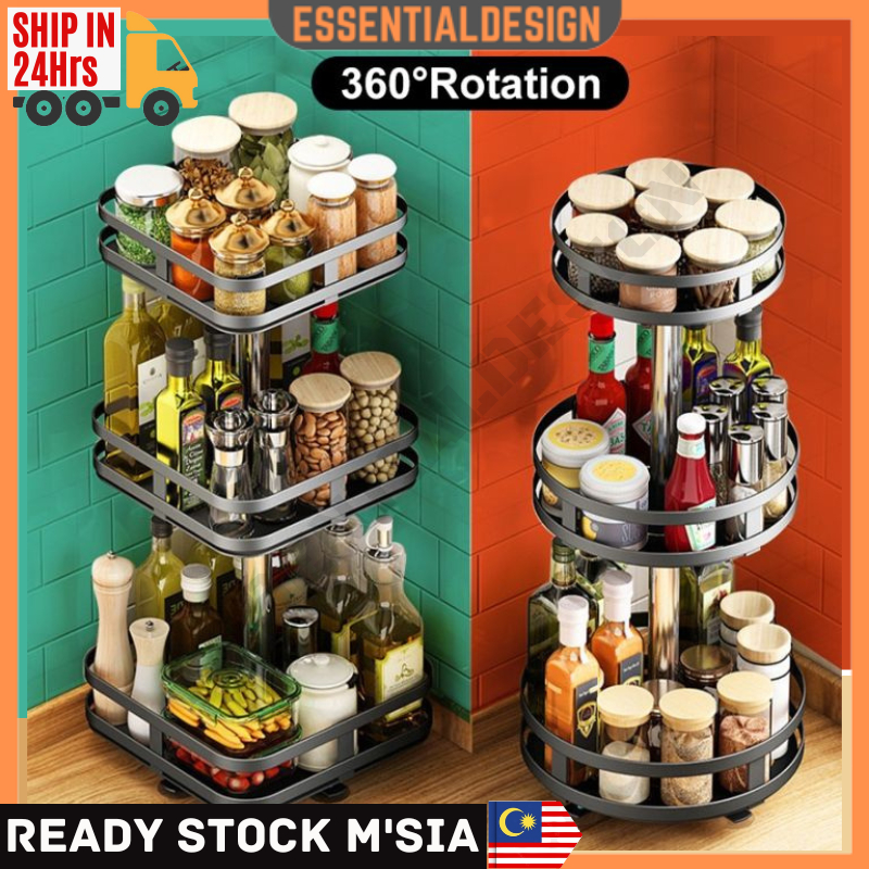 Steel Kitchen Seasoning Rack Rak Rempah 360° Rotatable Spice Condiment ...