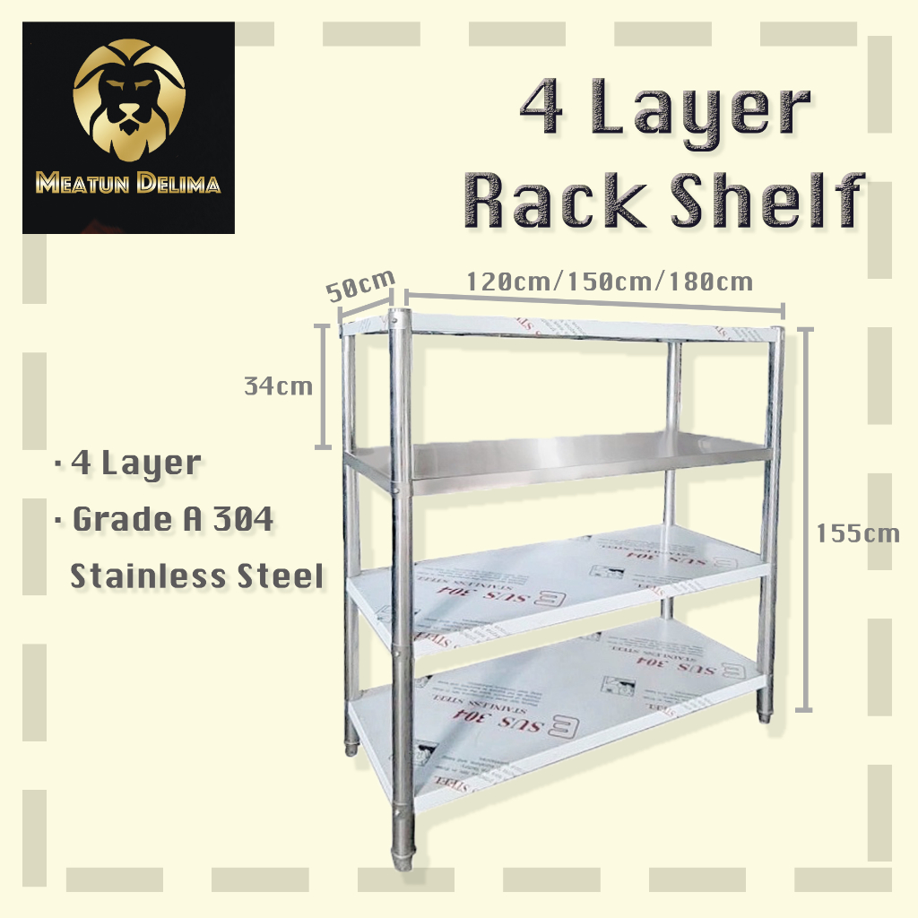 Stainless Steel Kitchen Storage Rack Shelf 4 Layer Tier / Rak Dapur ...