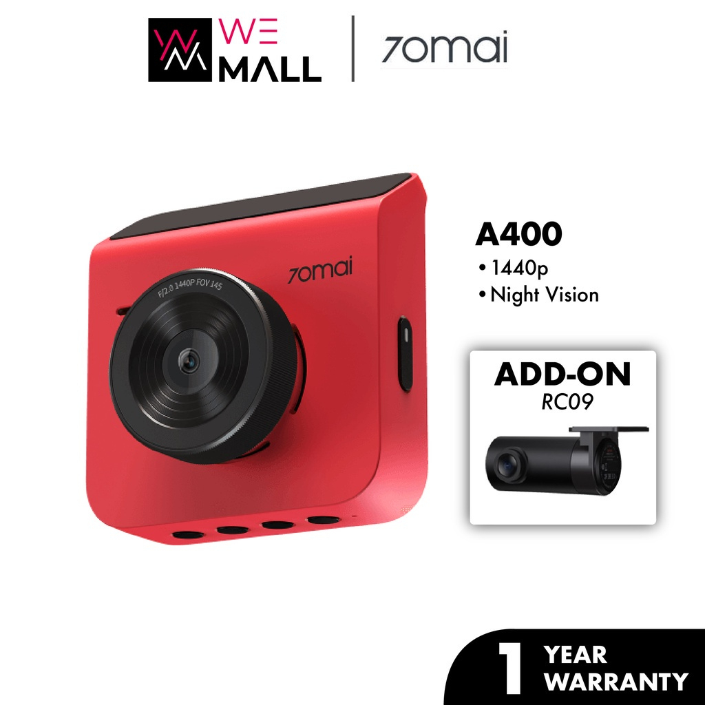 70mai A400 Car Recorder Dash Cam QHD 1440P Rear Cam Night Vision 145 FOV WDR App Control Smart ...