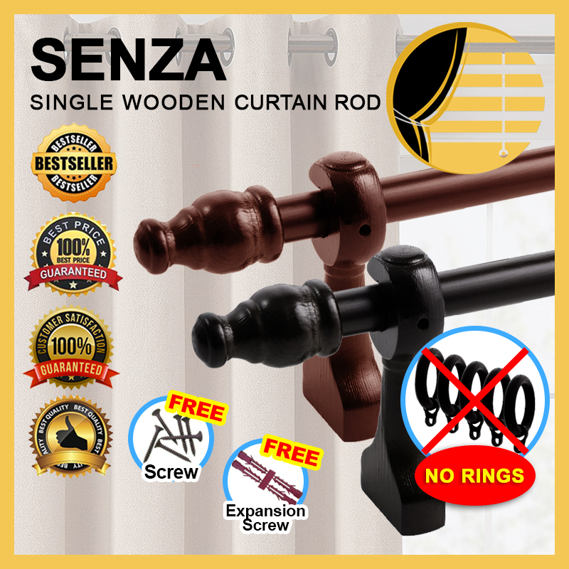 LANGSIR RUMAH SENZA Wooden SINGLE (No Ring) Curtain Rod Set/Kayu ...
