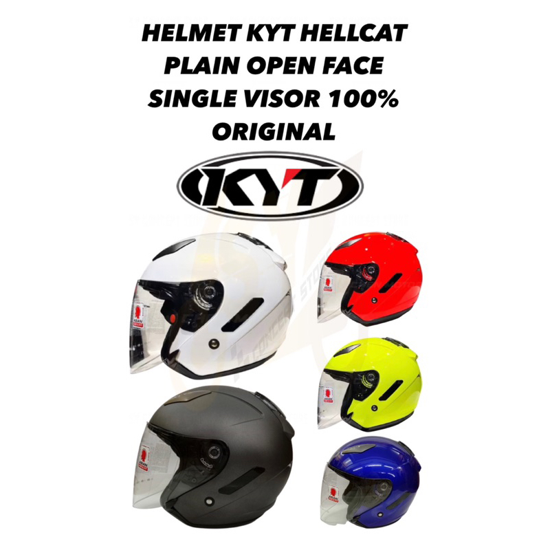 KYT HELLCAT PLAIN OPEN FACE SINGLE VISOR HELMET 100% ORIGINAL | Shopee ...