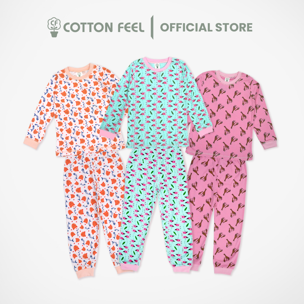 Cotton Feel Bright Colours with Cute Print Girl's Long Sleeve Pyjamas ...