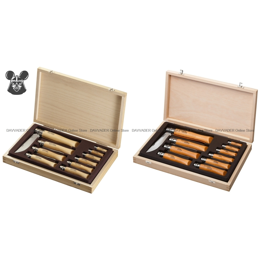 OPINEL Wooden Box Set 10pcs Stainless Steel - Carbon Steel Collector ...
