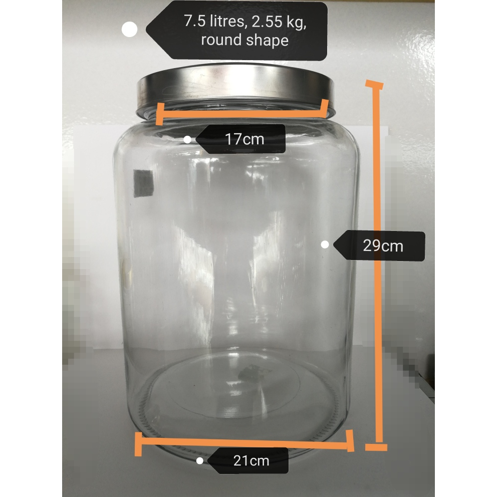 Glass Container 7.5 litres(round shape, aluminium cap)/Balang Kaca 7.5 ...