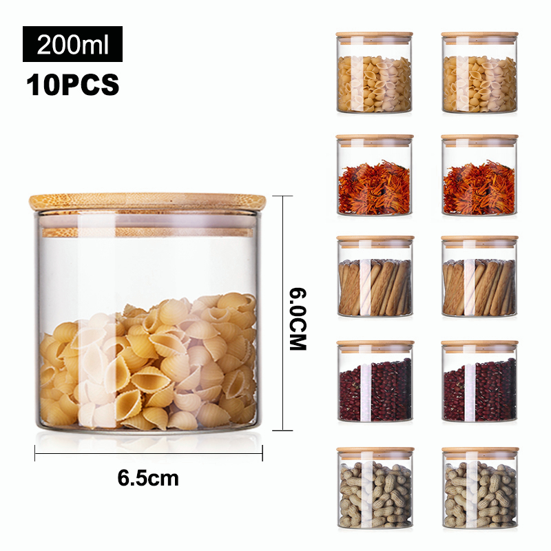 U-HOME 10 Pcs Glass Jar Set Kitchen Seasoning Bottle Airtigh Food ...