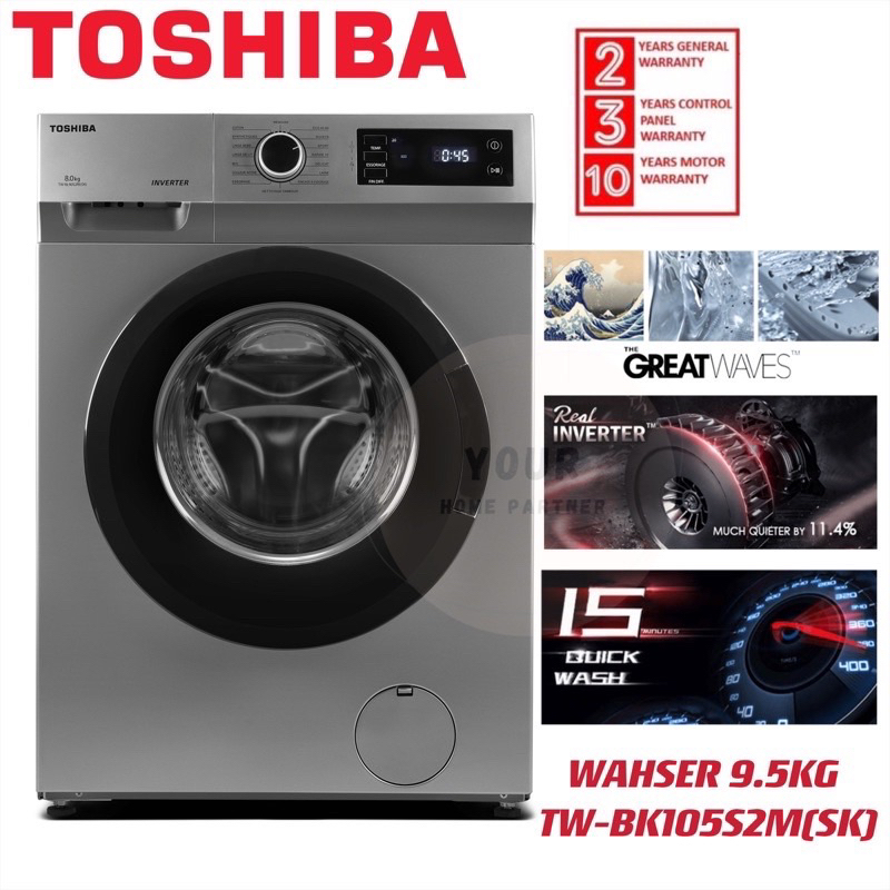 Toshiba 7.5KG/8.5KG/9.5KG/10.5KG Real Inverter Front Load Washer Silver Color TW-BH85S2M(SK ...