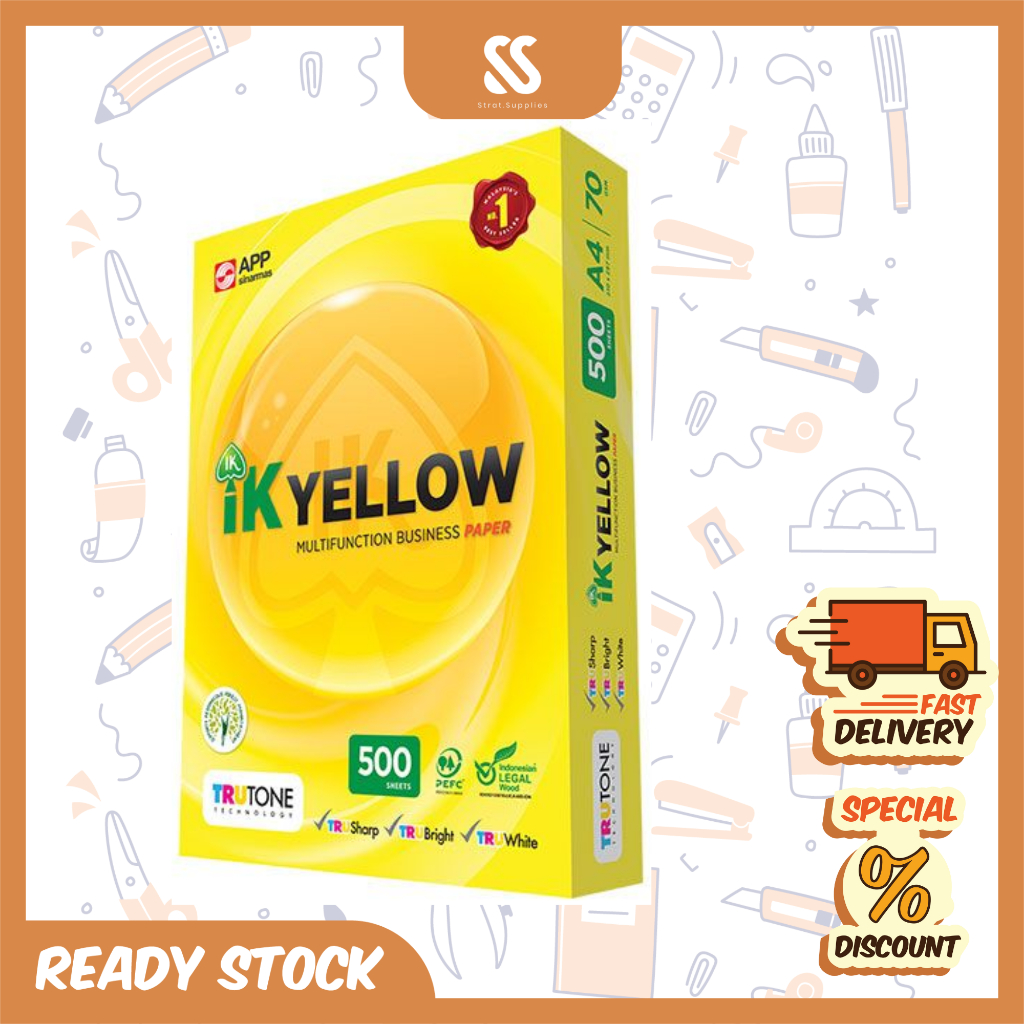IK Yellow A4 Paper 70gsm | 450 sheets | 500 sheets | printing paper | Shopee Malaysia