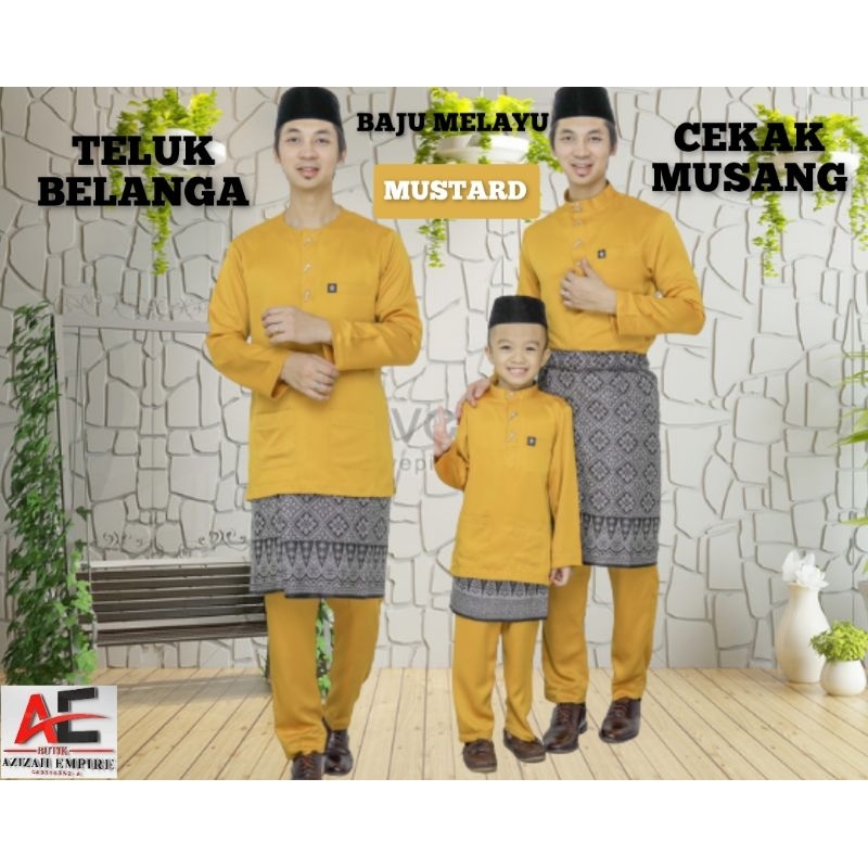 [ MUSTARD ] BAJU MELAYU TELUK BELANGA DAN CEKAK MUSANG SEDONDON AYAH DAN ANAK READY STOK RAYA ...