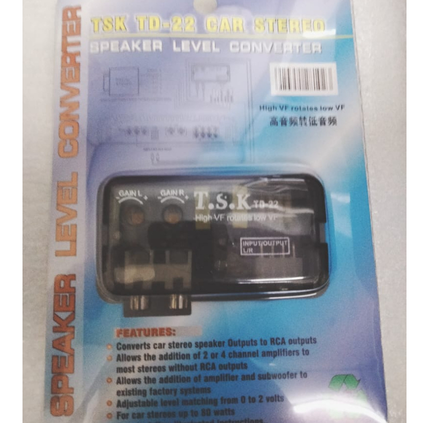 💥READY STOCK💥HIGH TO LOW ADAPTOR TD-22 CAR STEREO AUDIO RCA LINE-OUT SPEAKER LEVEL CONVERTER ...