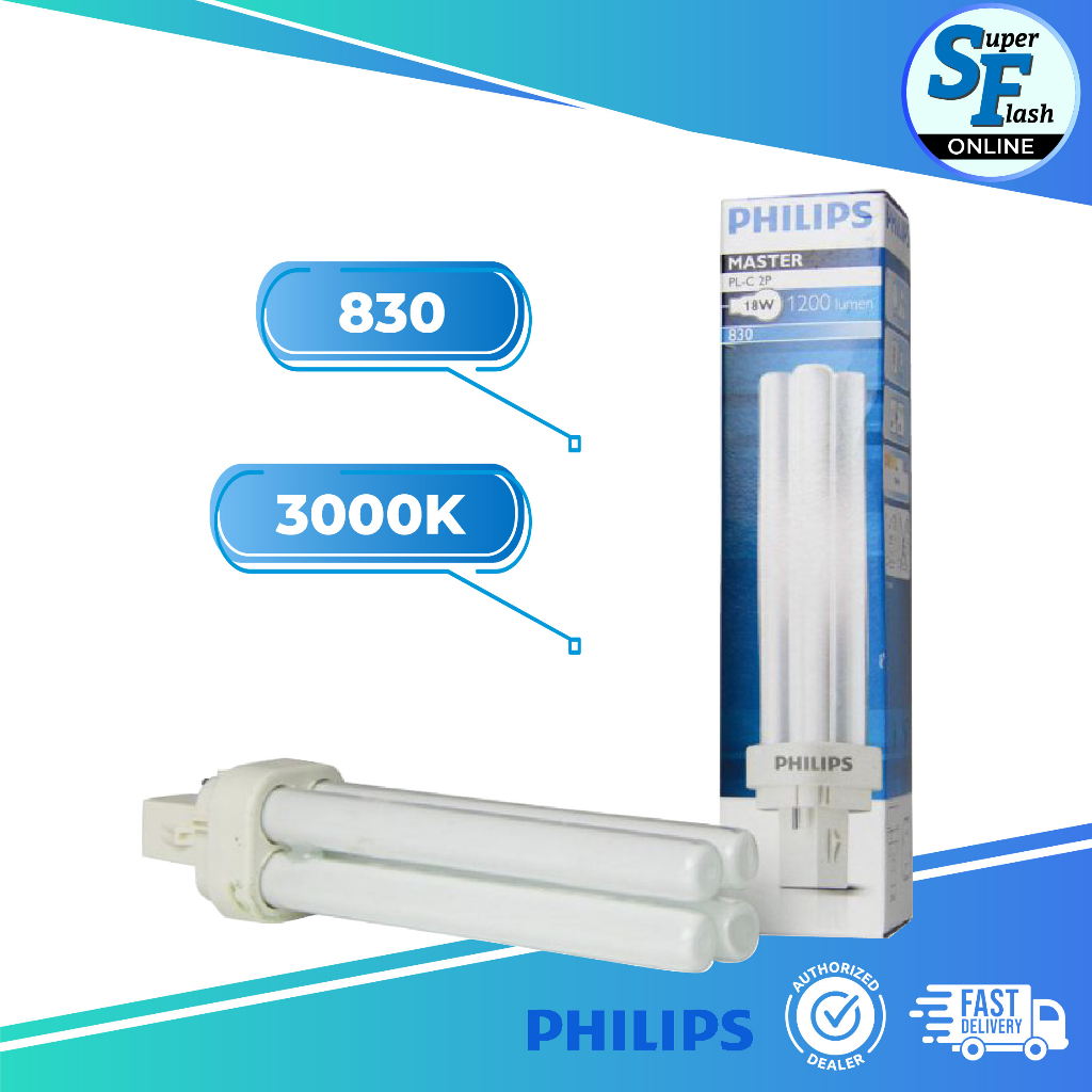 PHILIPS Master 18W PLC 2P 2PIN Fluorescent Lamp Light Tube (827/830/840/865) | Shopee Malaysia
