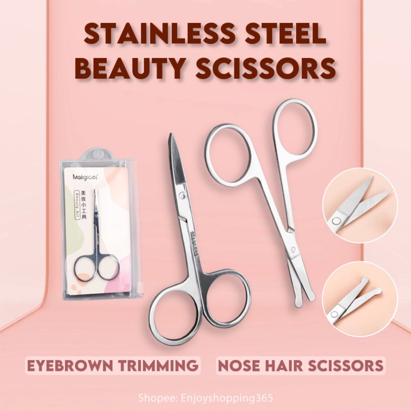 🇲🇾Stainless steel beauty scissors beauty tools round nose hair trimmers ...
