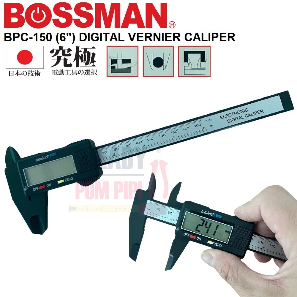 BOSSMAN BPC-150 CARBON FIBER COMPOSITES DIGITAL VERNIER CALIPER / RULER ...