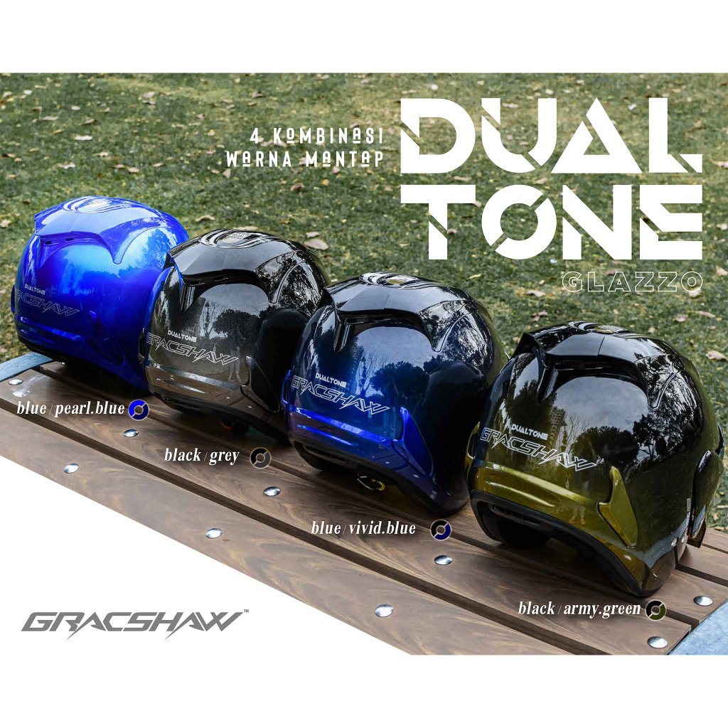 2 TONE GRACSHAW HELMET GLAZZO 919 ORIGINAL DUAL TONE DUA WARNA DUO ARC ...