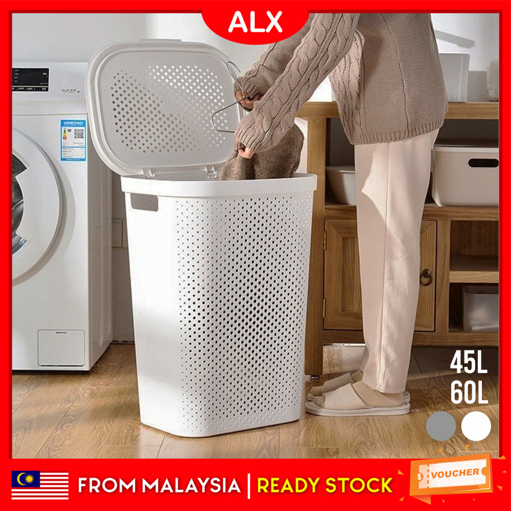 ALX Japanese Style Dirty Clothes Basket Laundry Basket with Lid 45L 60L Laundry Toy Basket ...