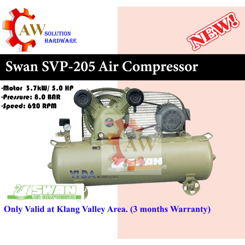 Swan SVP-205 Air Compressor 8 Bar, 5HP, 620rpm, 545L/min, 168kg (NEW ...