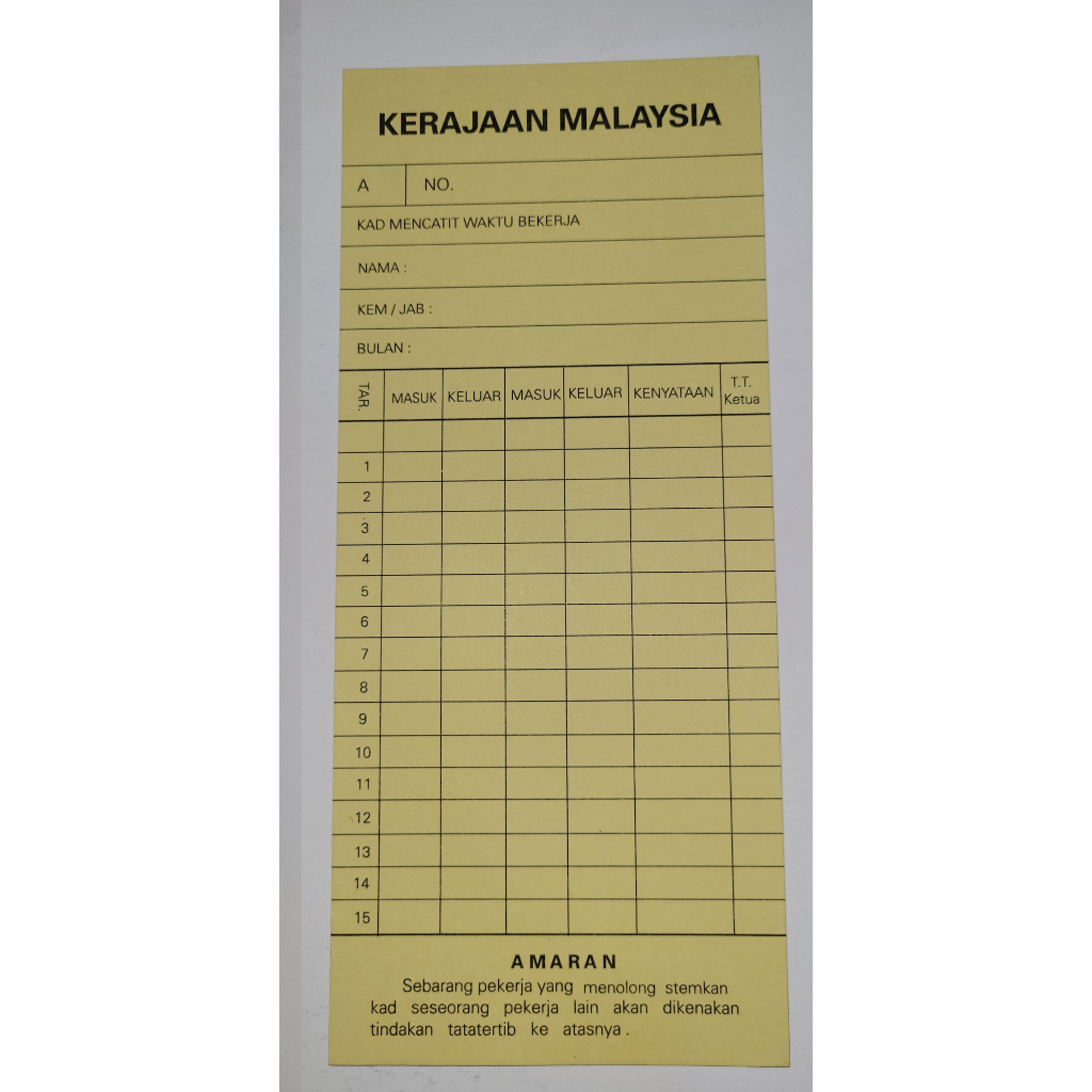 Kad Mencatat Waktu - Kuning / Punch Card - Yellow | Shopee Malaysia