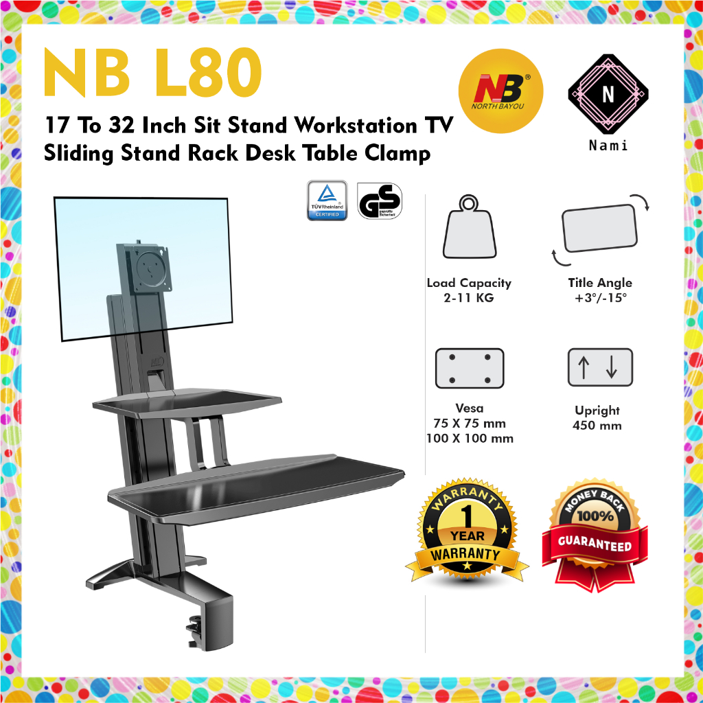 NB NORTH BAYOU L80 17 TO 32 INCH SIT STAND WORKSTATION TV SLIDING STAND ...