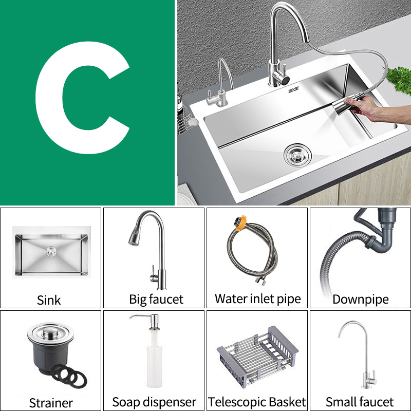 304 Sinki Dapur Stainless Steel Nano Kitchen Single Sink Bowl Basin ...