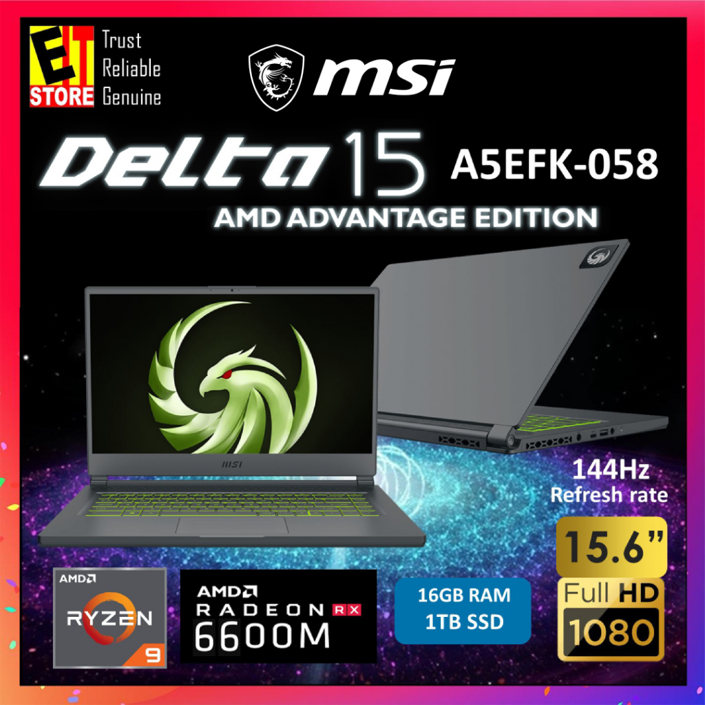 MSI DELTA 15 A5EFK-058 GAMING LAPTOP - BLACK (R9-5900HX/16GB/1TB SSD/15 ...