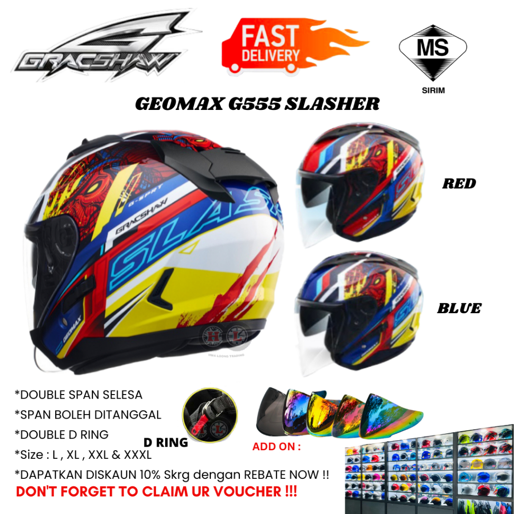 GRACSHAW GEOMAX G555 SLASHER HELMET DOUBLE VISOR (GRACSHAW HELMET ...