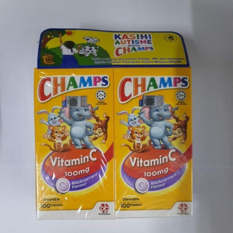 Champs Vitamin C 100mg Chewable Tablets 2x100s (Blackcurrant Flavour ...
