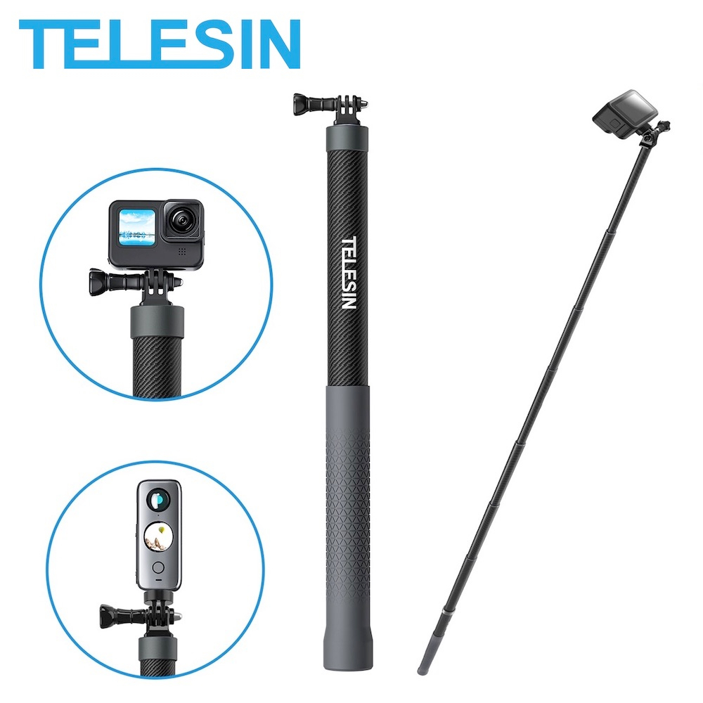 TELESIN 120cm Carbon Fiber Invisible Selfie Stick for Insta360 ONE X3 X2 RS / GoPro / DJI ACTION ...