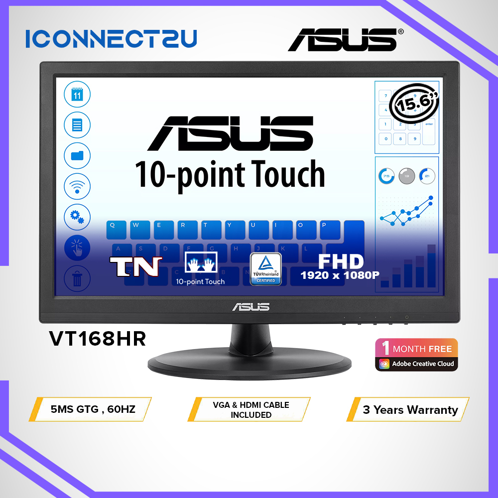 Asus 15.6" VT168HR 10-Point Touch TN WXGA 60Hz 5ms Eye Care Touchscreen ...