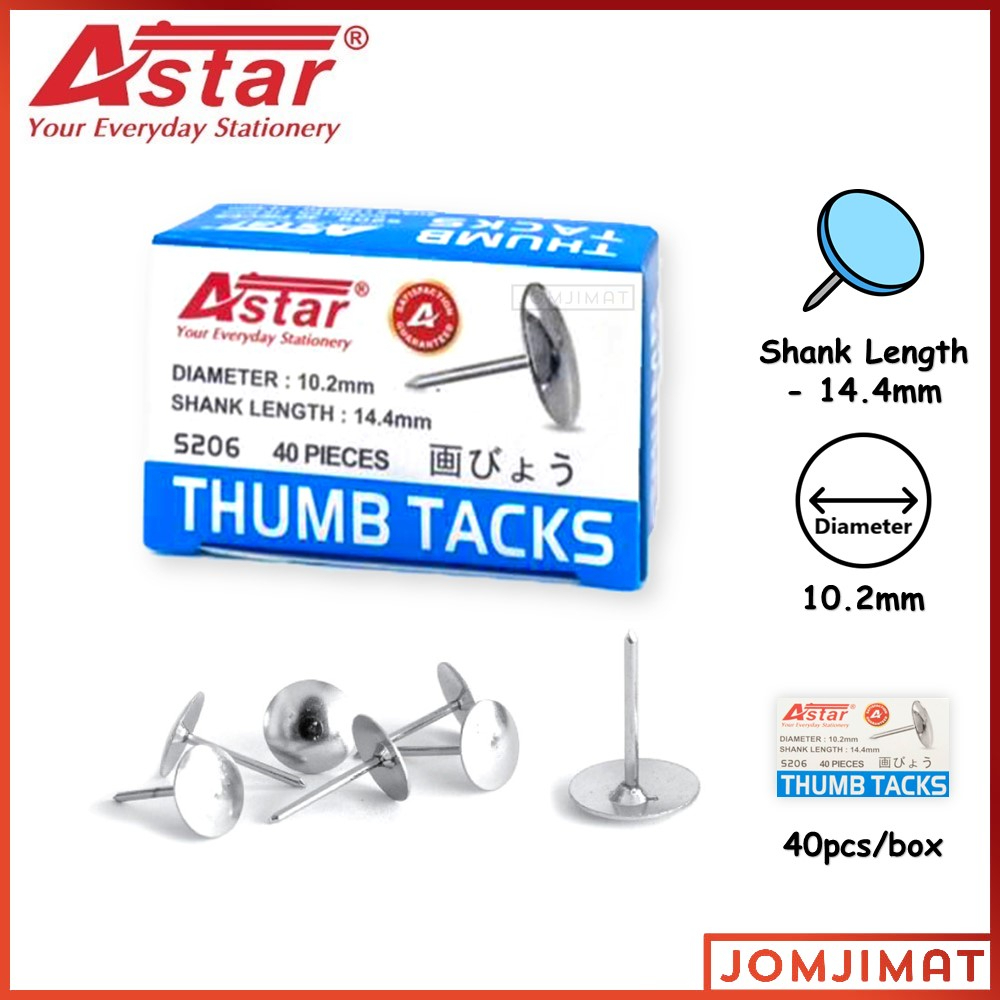 Astar Thumb Tacks Length 14.4mm (Long Leg) 40pcs/box S206 / Push Pin ...