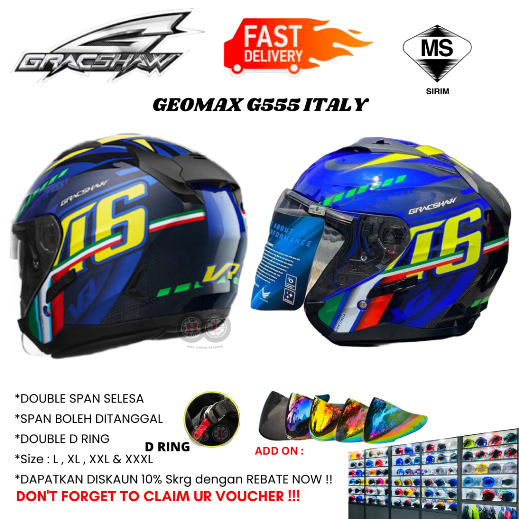 GRACSHAW GEOMAX G555 ITALY HELMET DOUBLE VISOR (GRACSHAW HELMET GEOMAX ...