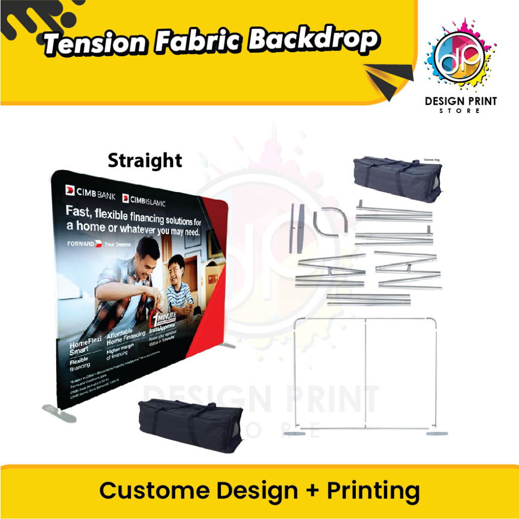 Tension Fabric Backdrop Straight / Curve With Printing 8ft x 8ft (FREE ...