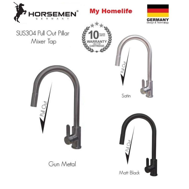 HORSEMEN PULL PUT KITCHEN TAP / STAINLESS STEEL SUS304 / MIXER / BLACK GUN METAL FAUCET ZENROS ...