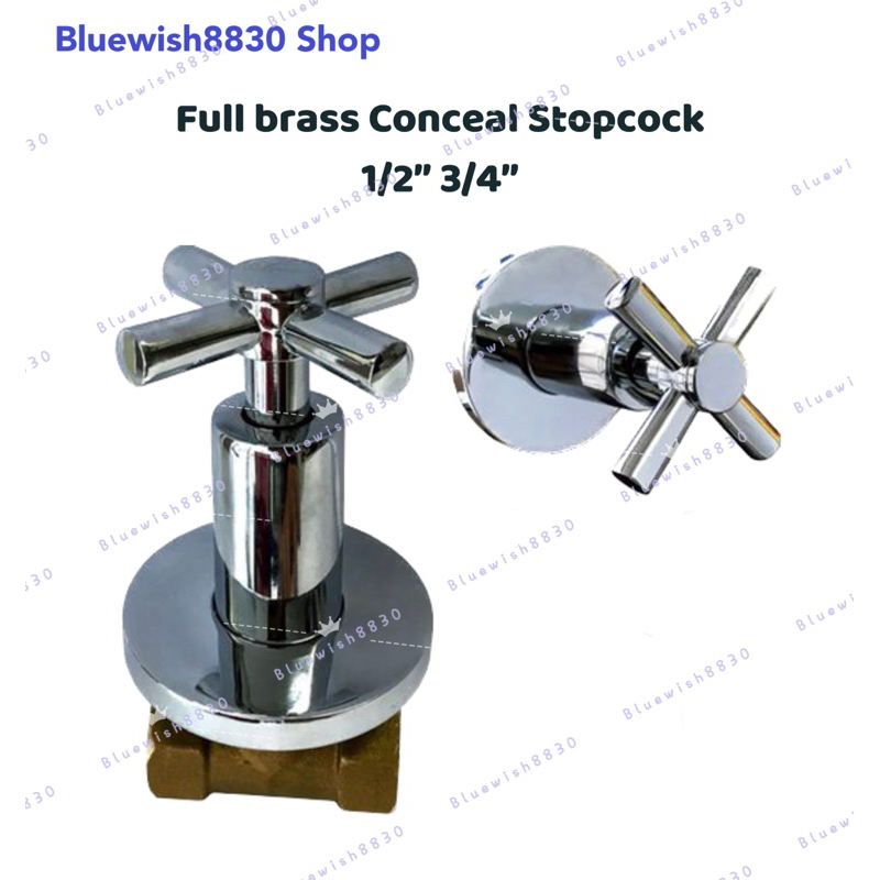 StopCock Stop Cock 1/2", 3/4" Full Turn Concealed /Chrome /Cross Handle ...