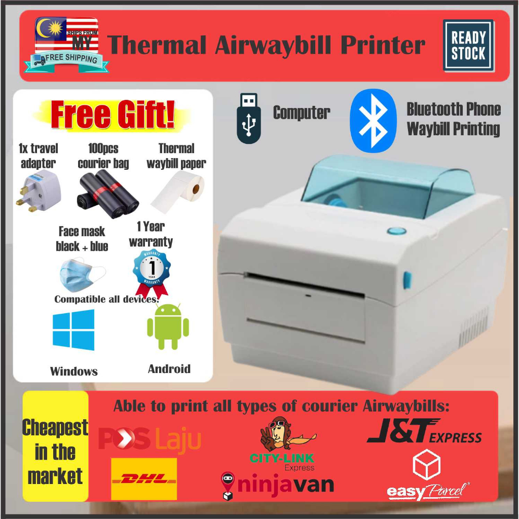 (BUY 1 FREE 4 GIFT) Thermal Printer A6 Thermal Sticker Bluetooth Air ...