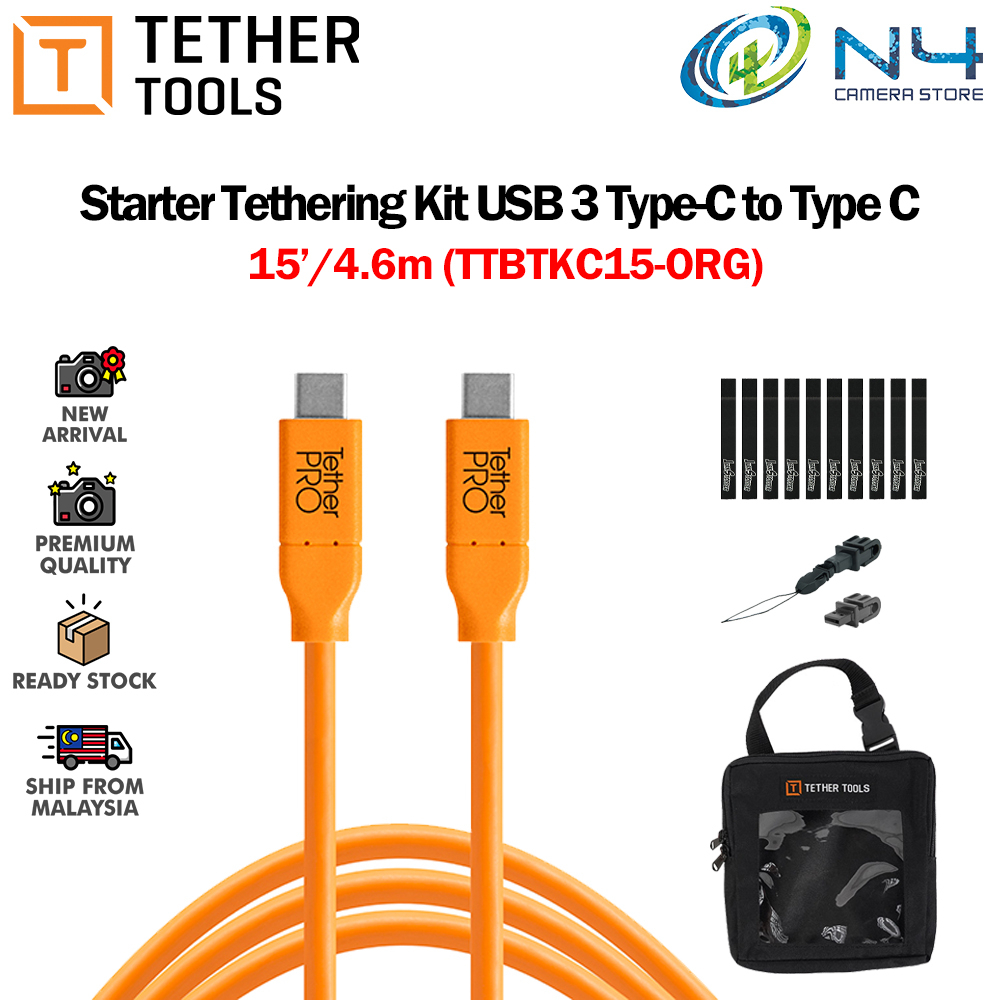 Tether Tools BTKC15-ORG Starter Tethering Kit with USB 3.0 Type-C to ...