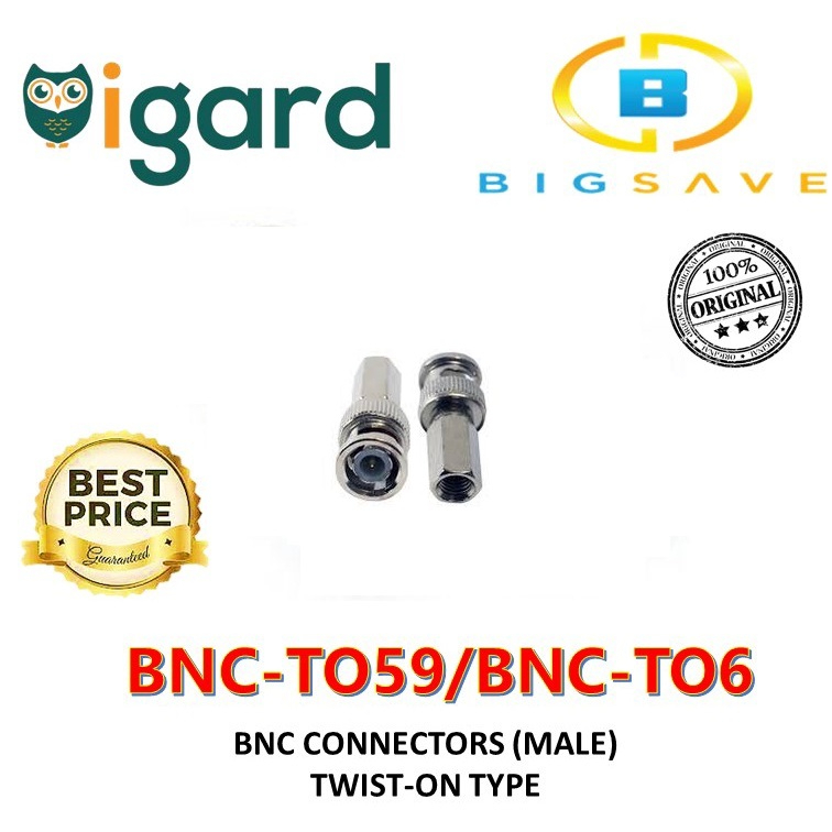 RG59 / RG6 BNC SOCKET CONNECTOR MALE TWIST - MADE IN TAIWAN (BNC-TO59 ...