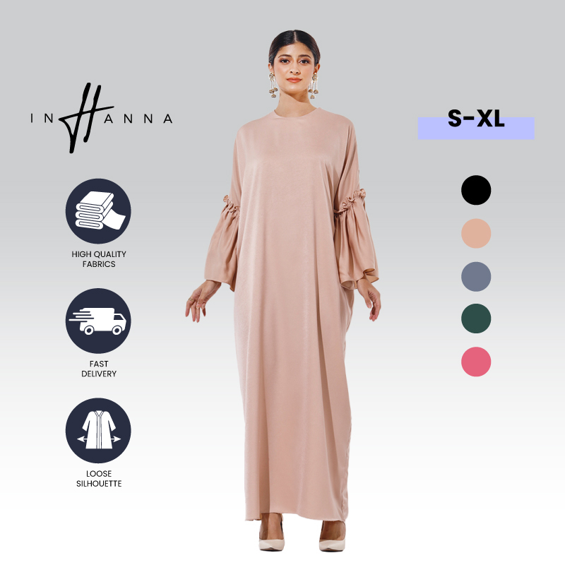 INHANNA BASIC Jasmina Gathered Sleeve Kaftan | Shopee Malaysia