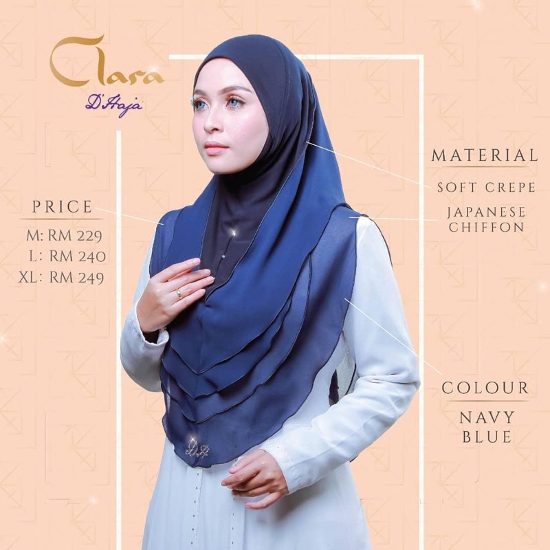 Dhaja Clara Navy Blue 💯 Authentic Tudung Sarung | Shopee Malaysia