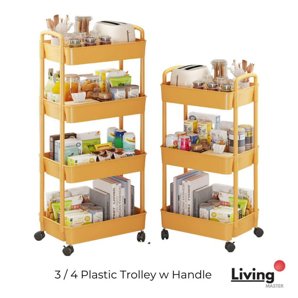 Plastic Handle Trolley 3 / 4 Tier Plastic Shelf Trolley Rack Storage ...